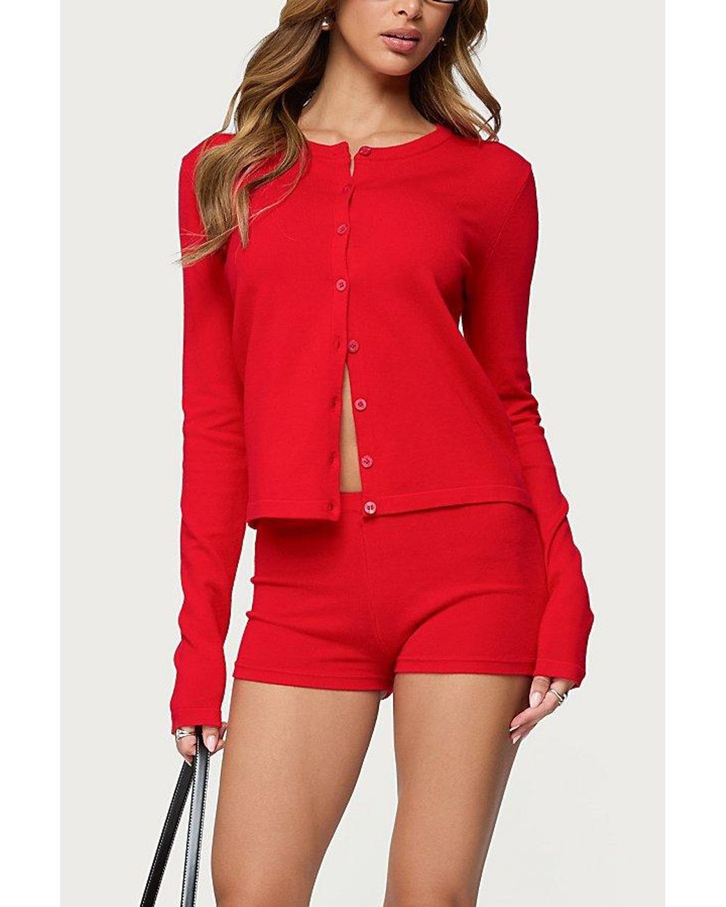 Edikted Maycee Button Up Knit Cardigan in Red | Lyst