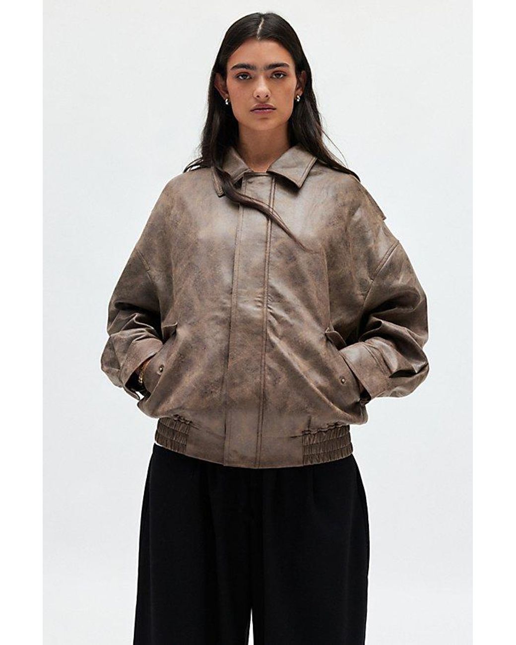 Lioness Kenny Faux Leather Bomber Jacket in Brown | Lyst