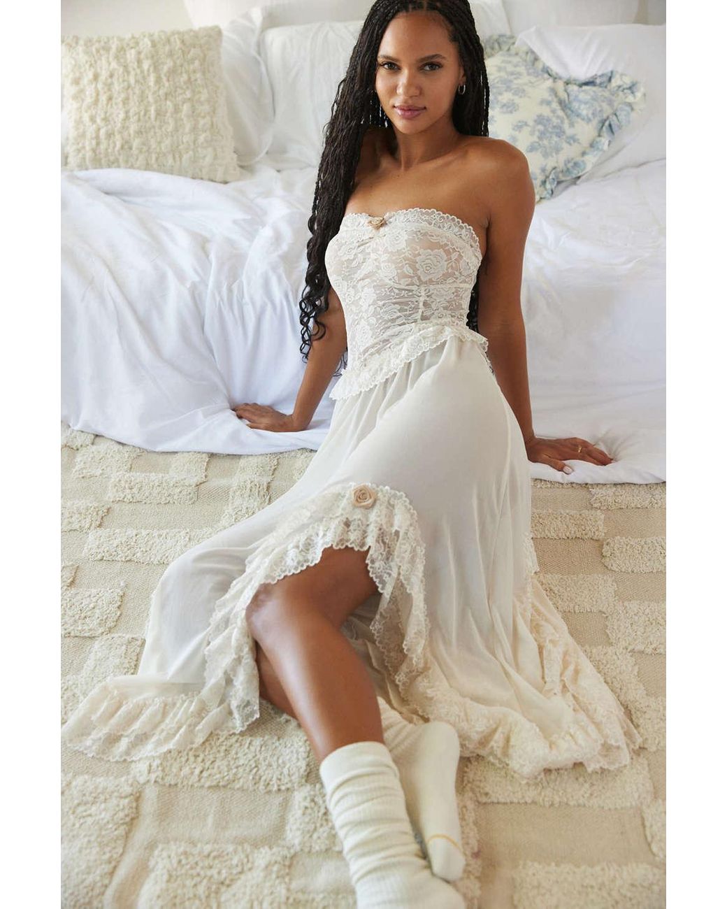 Out From Under Alessia Sheer Lace Midi Dress In Ivory,at Urban ...