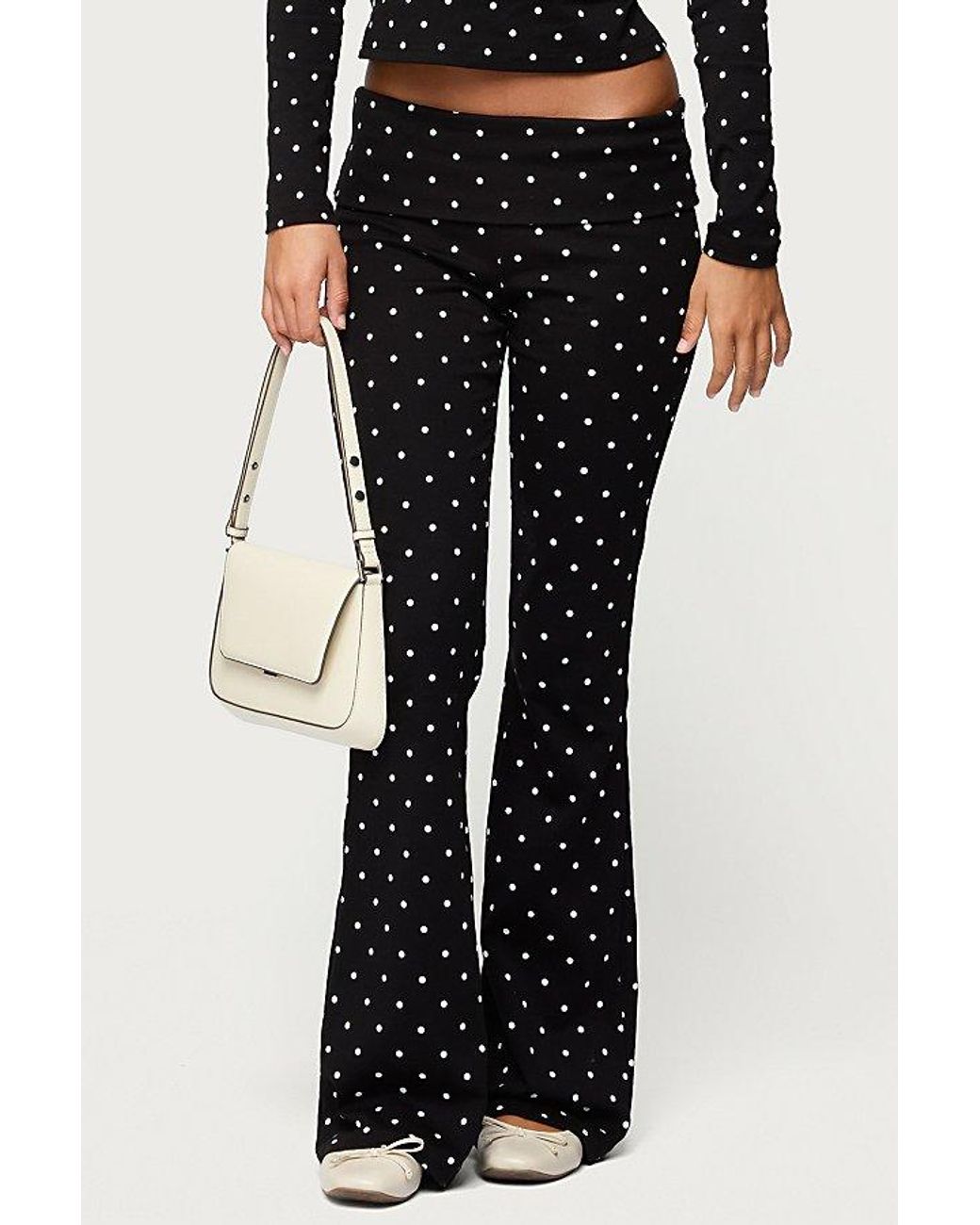 Edikted Daliya Polka Dot Fold Over Pants in Blue | Lyst