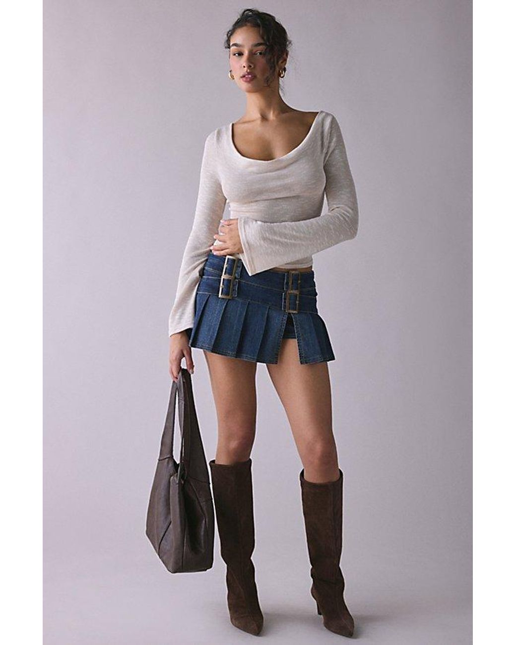 BDG Double Trouble Belted Denim Micro Mini Skort in Blue | Lyst