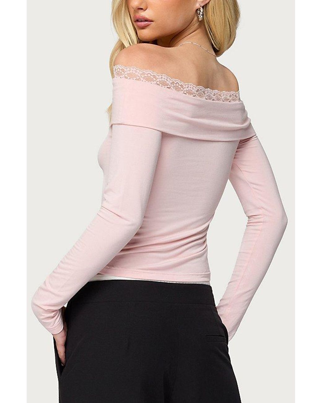 Edikted Janus Lacey Fold Over Top in Pink | Lyst