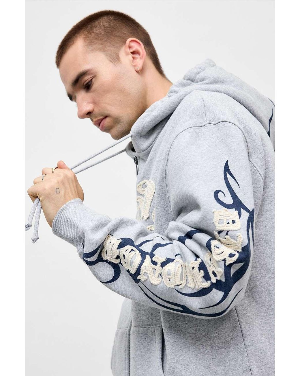 Ed Hardy Grey Marl Appliqué Tattoo Hoodie in Grey for Men | Lyst UK