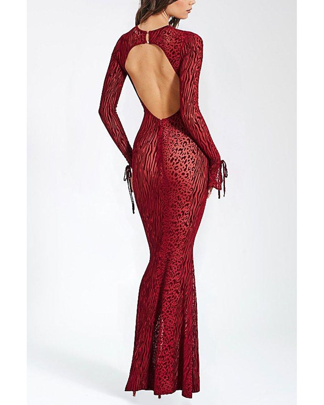 Miss Circle Waylynn Animal Print Burnout Velvet Maxi Dress in Red | Lyst