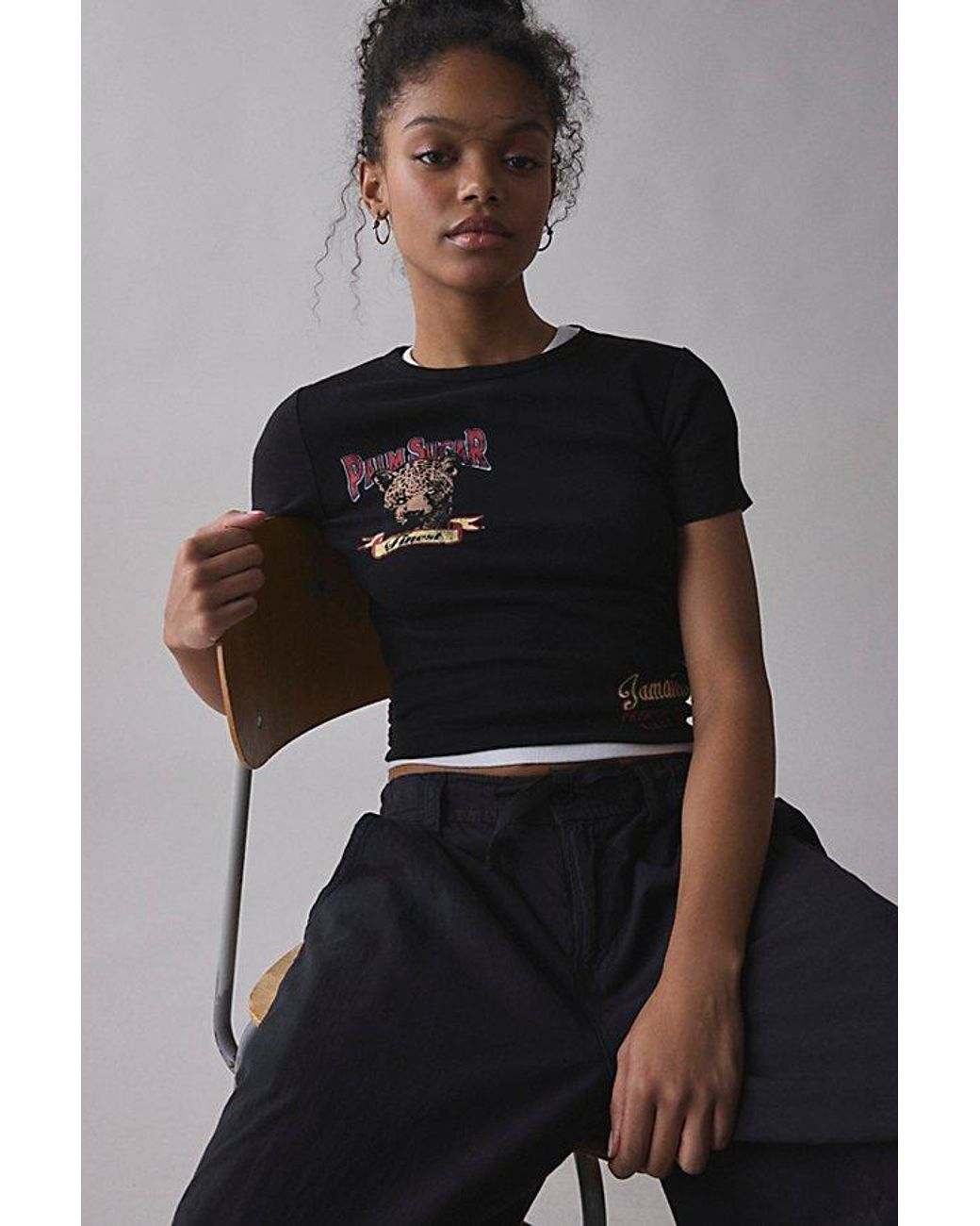 Urban Outfitters Palm Sugar Leopard Graphic Baby Tee in Black | Lyst