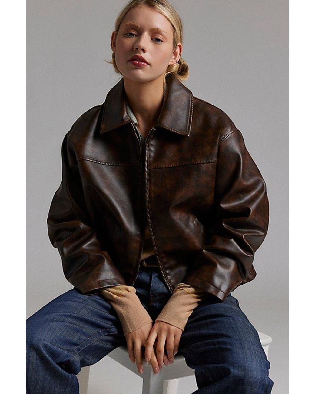 BDG Sasha Faux Leather Car Jacket in Black | Lyst