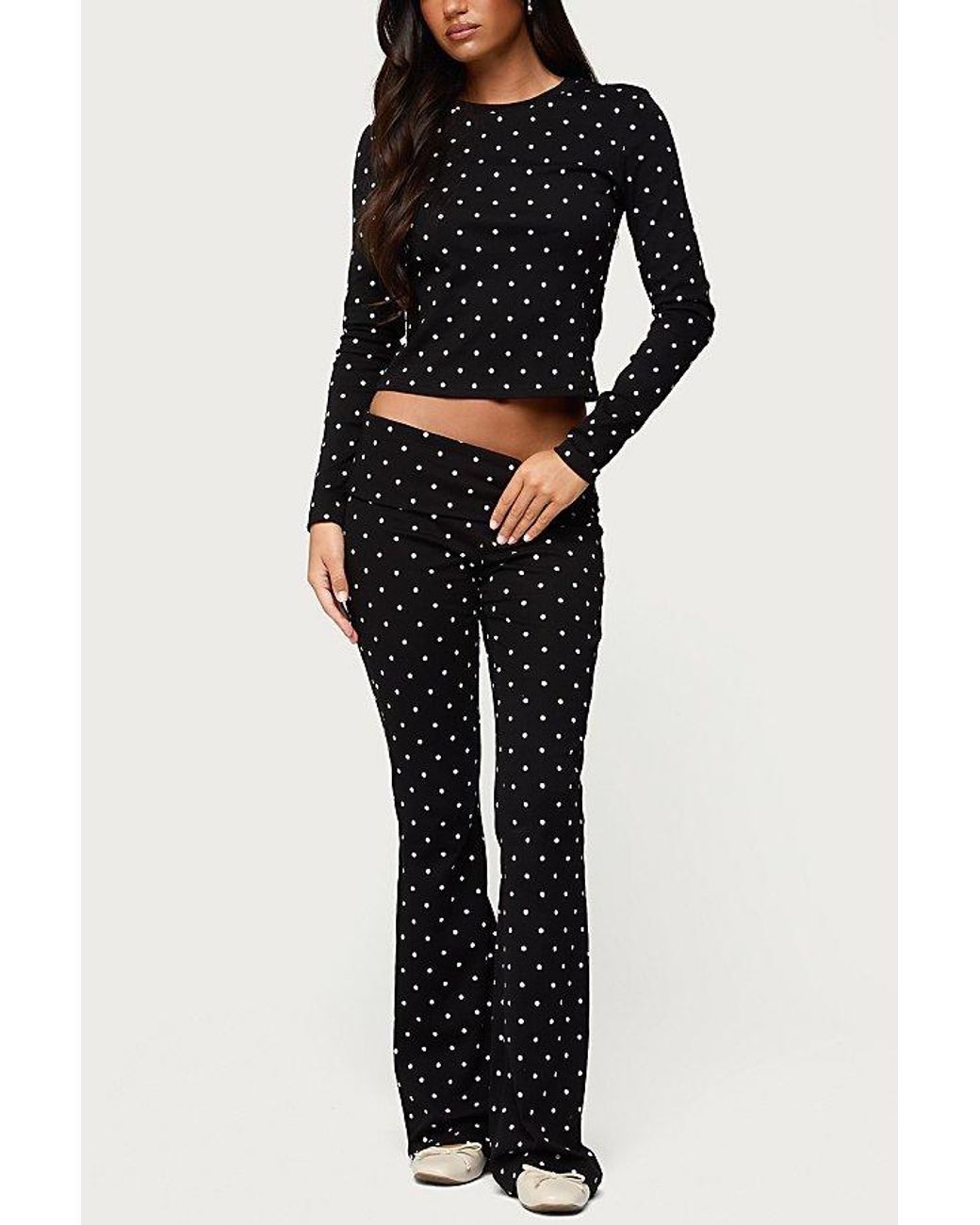 Edikted Daliya Polka Dot Fold Over Pants in Blue | Lyst