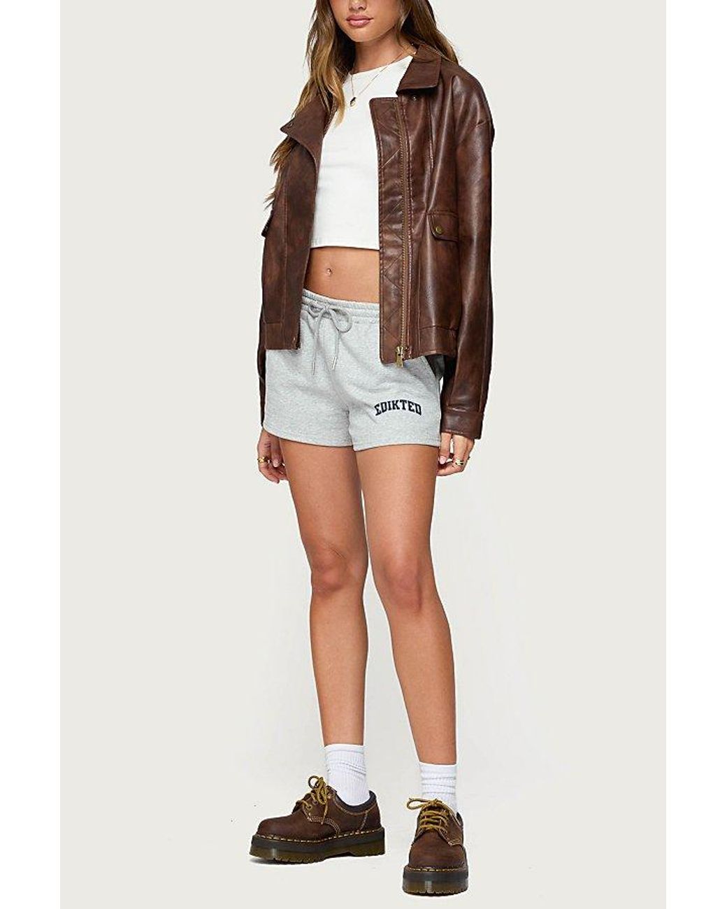 Edikted Ardella Oversized Faux Leather Jacket in Brown | Lyst