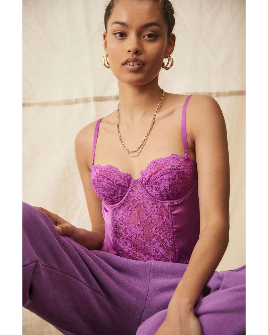 Urban Outfitters Uo Ava Lace And Satin Corset Top In Purple Lyst