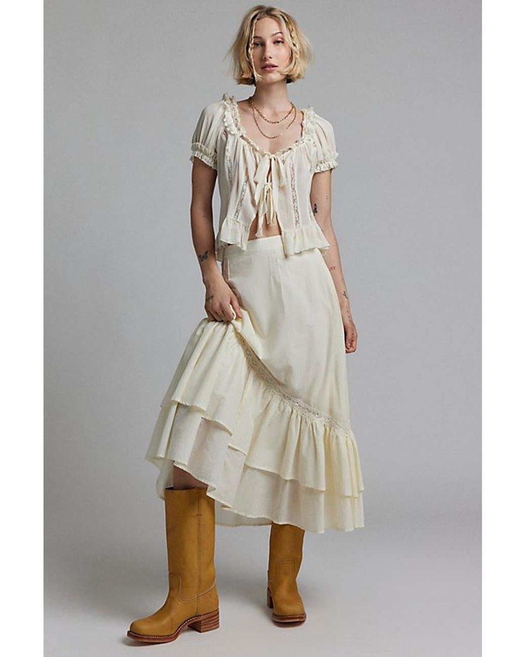 Kimchi Blue Lucie Tie Front Bed Jacket in White | Lyst