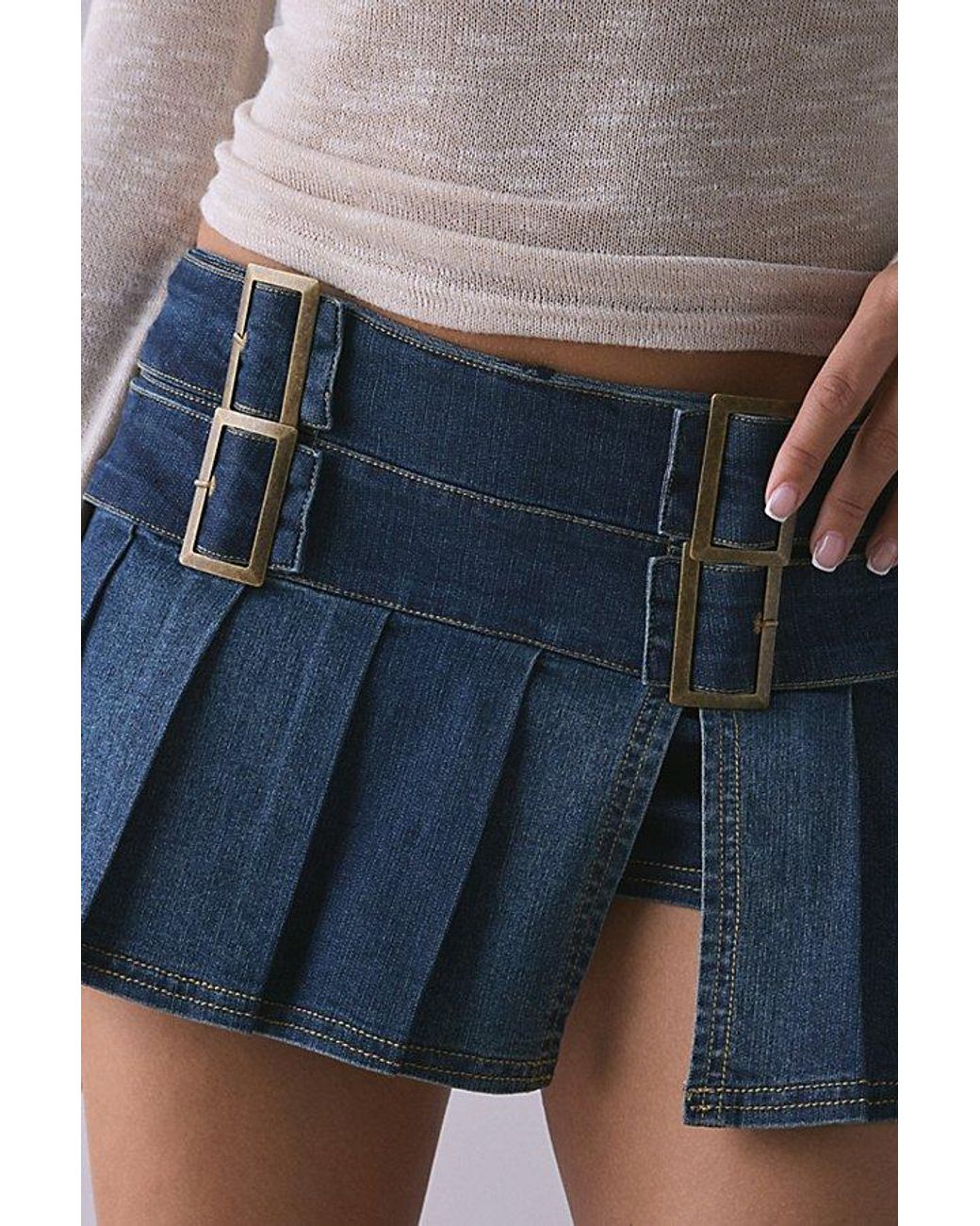 BDG Double Trouble Belted Denim Micro Mini Skort in Blue | Lyst