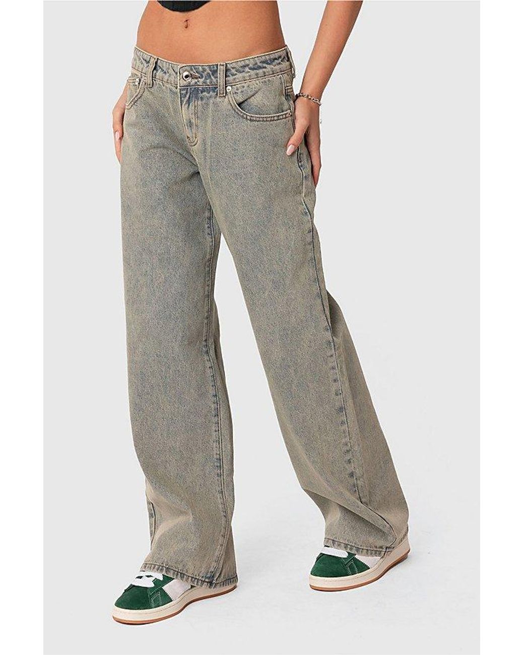 Edikted Magda Low Rise Acid Wash Jean in Brown | Lyst