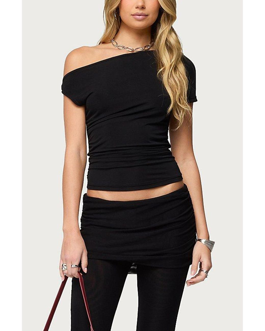 Edikted Halli Twisted Off Shoulder Top in Black | Lyst