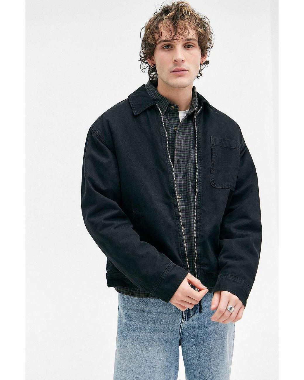 BDG Alba Black Zip Through Worker Jacket in Blue for Men | Lyst UK