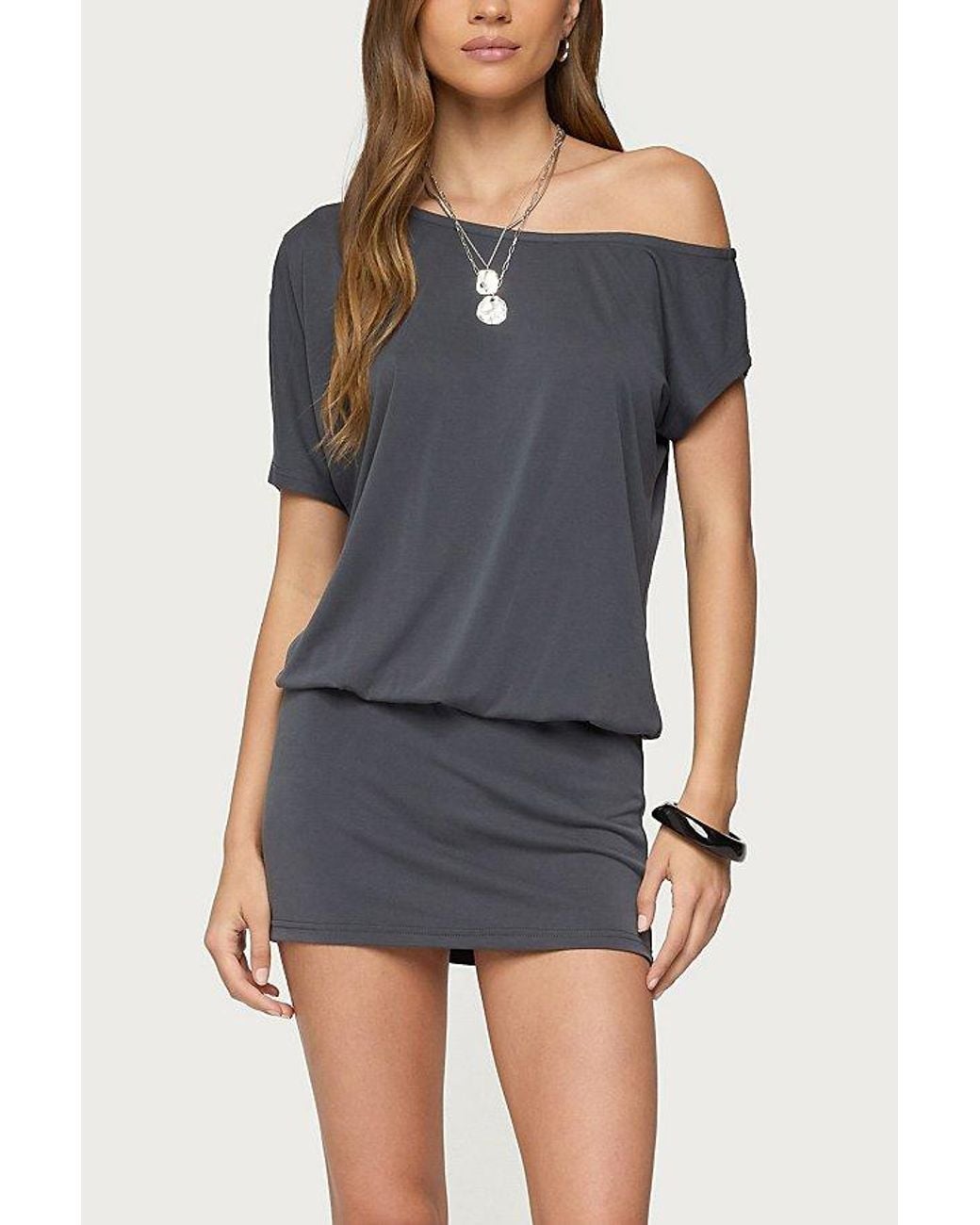 Edikted Sevie Off Shoulder Mini Dress in Blue | Lyst