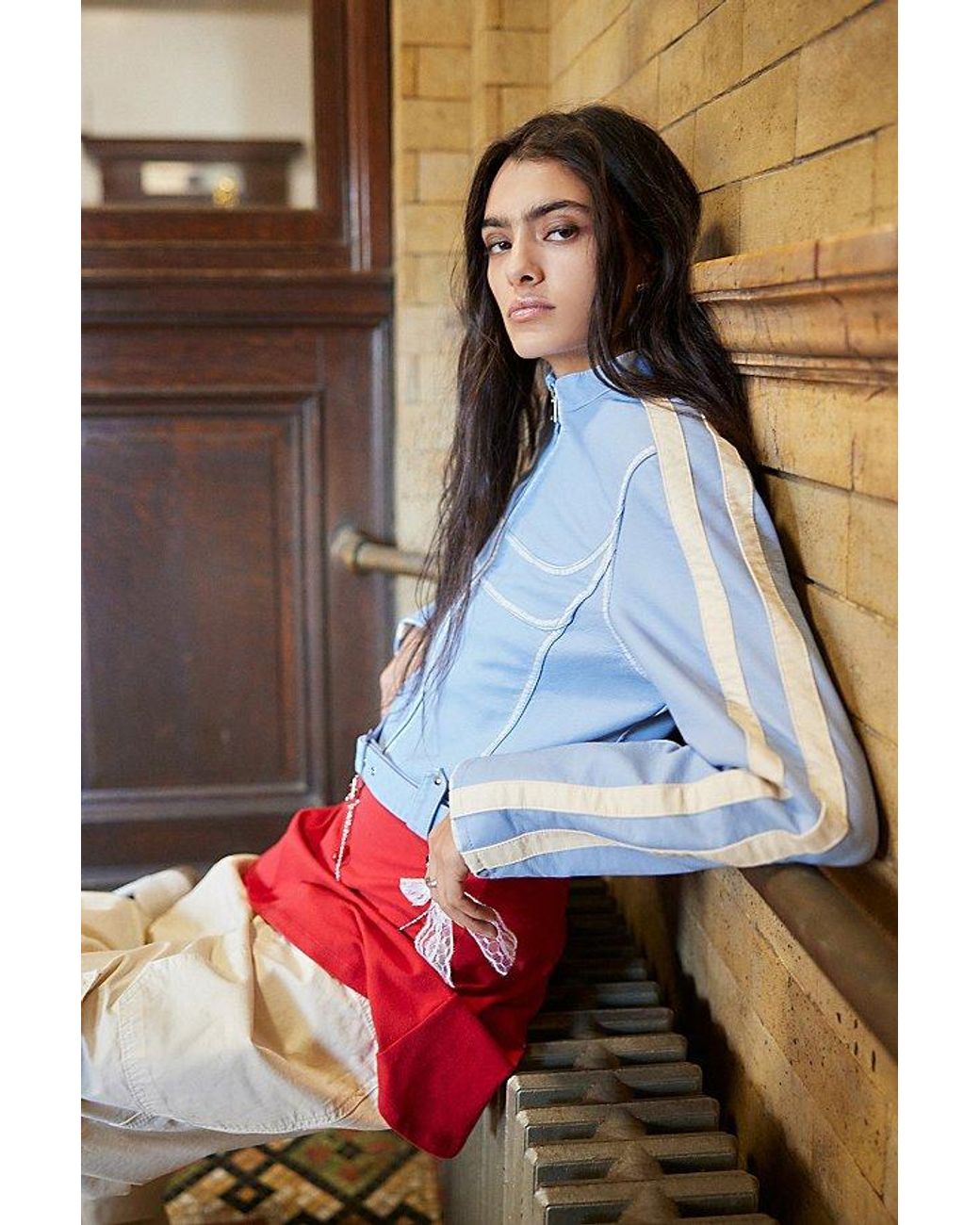 Urban Outfitters Uo Jordan Faux Leather Racer Moto Jacket in Blue | Lyst