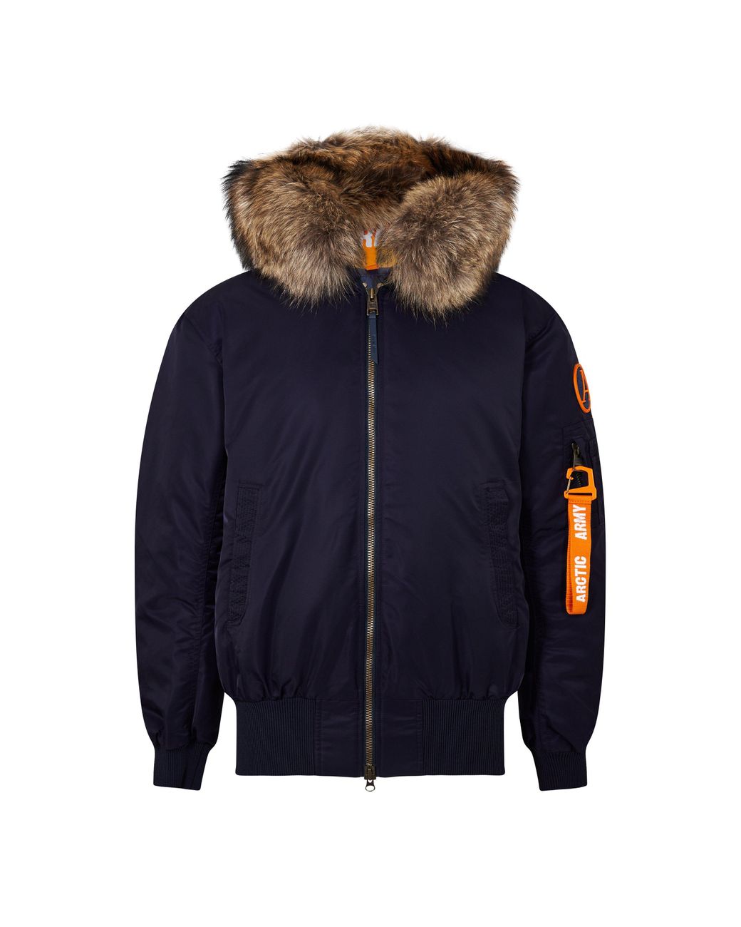 ARCTIC ARMY Fur Bomber Jacket in Blue | Lyst UK