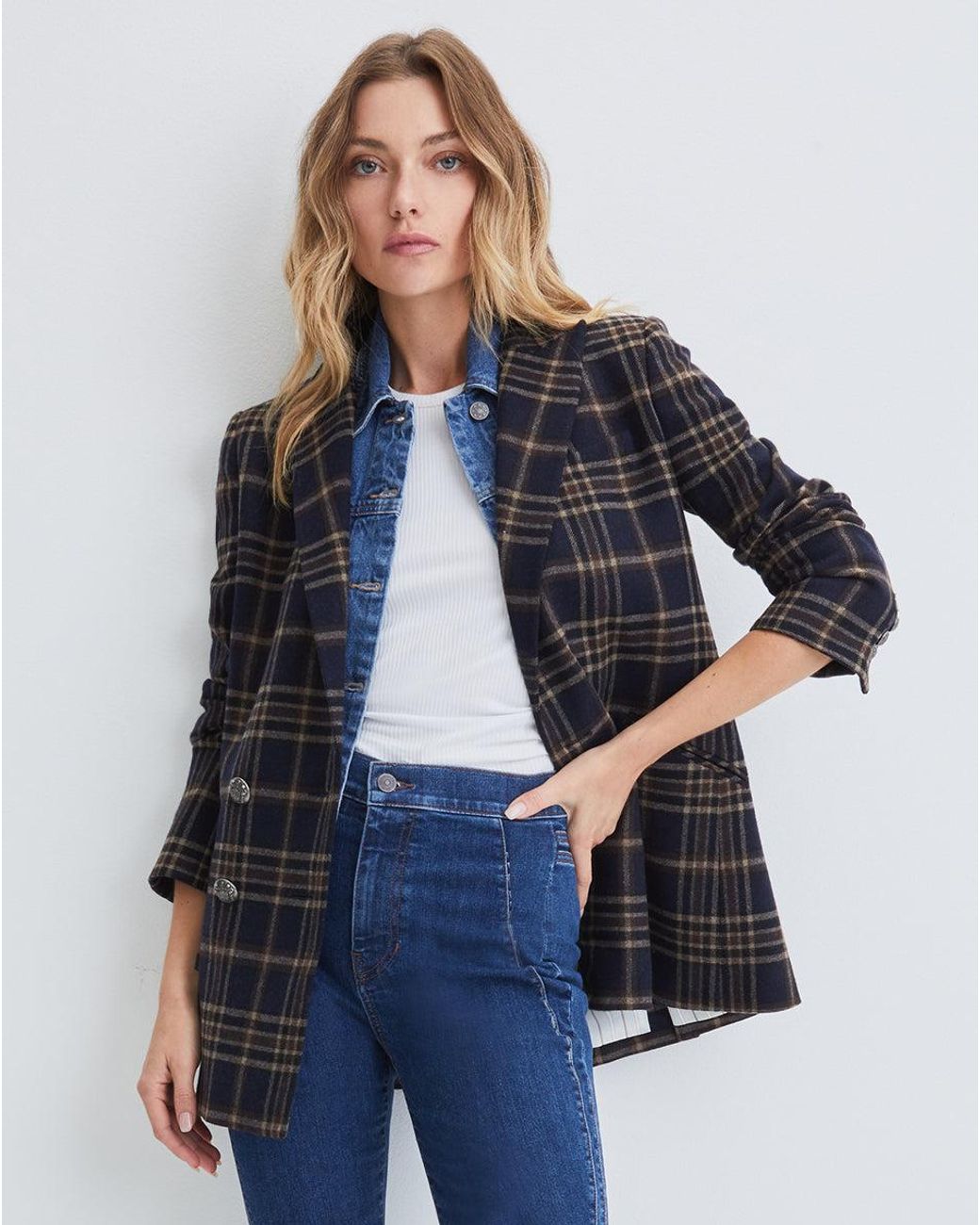 Veronica Beard Oria Tonal-plaid Dickey Jacket in Blue | Lyst