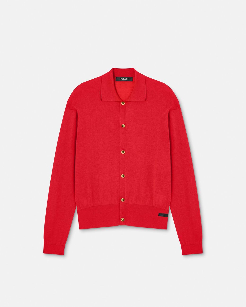 Versace Silk-Cotton Knit Polo Cardigan in Red for Men | Lyst UK