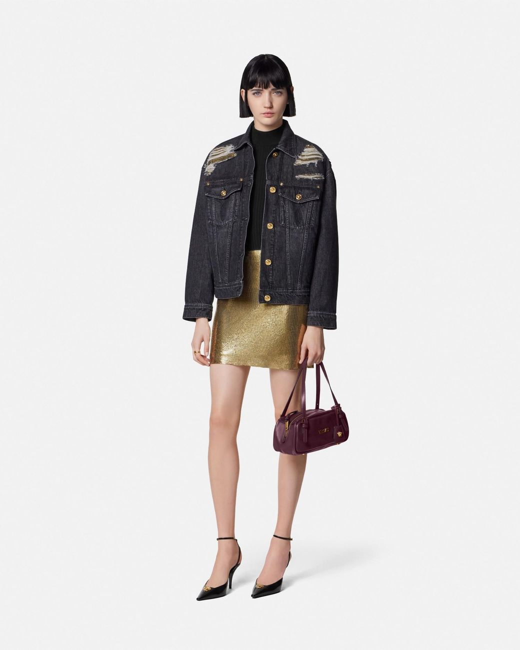 Versace Metal Mesh Mini Skirt in Natural | Lyst