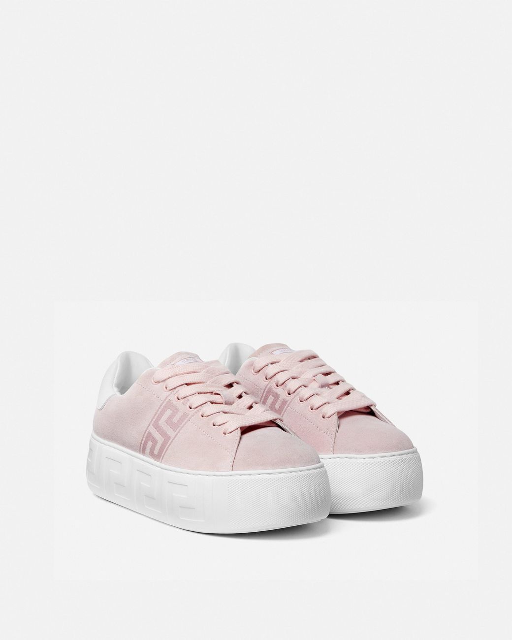 Versace La Greca Suede Platform Sneakers in White | Lyst