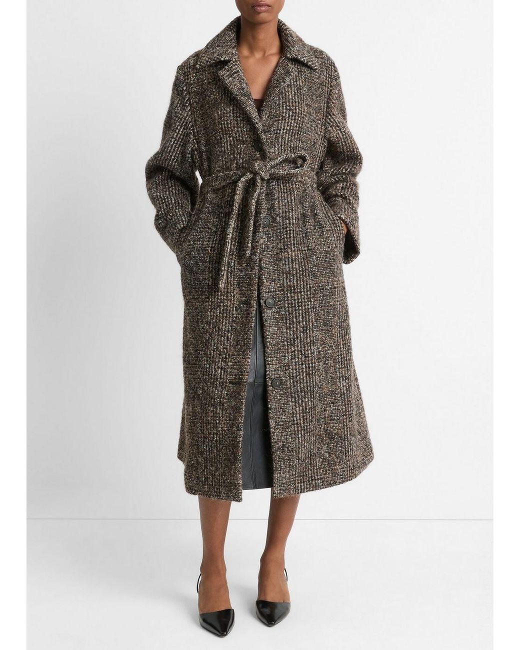 Vince Italian Bouclé Wool-Blend Belted Long Coat | Lyst