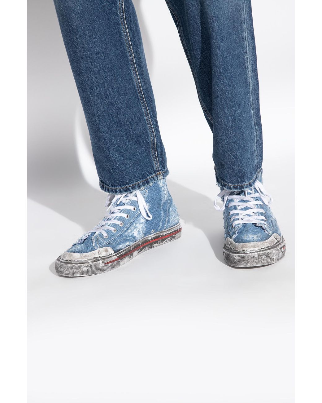 DIESEL S-athos Mid Distressed Sneakers in Blue for Men | Lyst