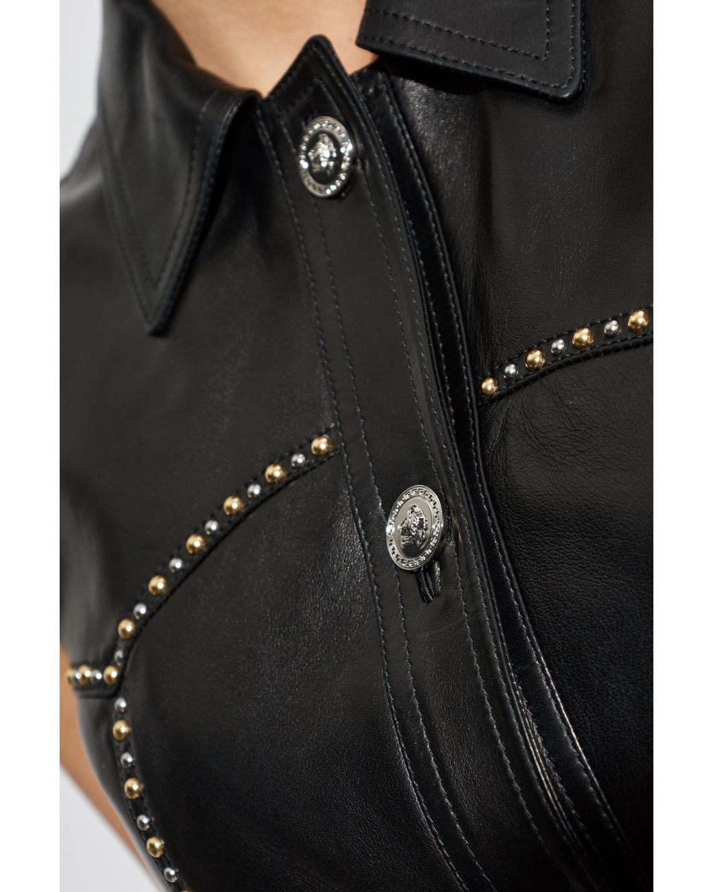 Versace Leather Vest With Studs in Black | Lyst UK