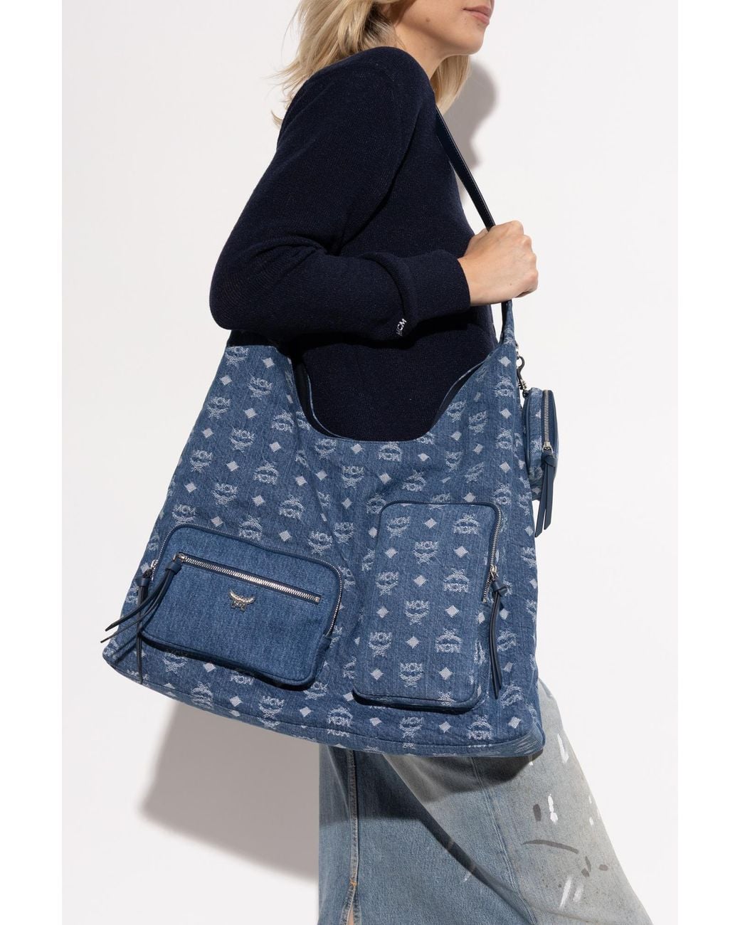 MCM Denim Shoulder Bag in Blue | Lyst