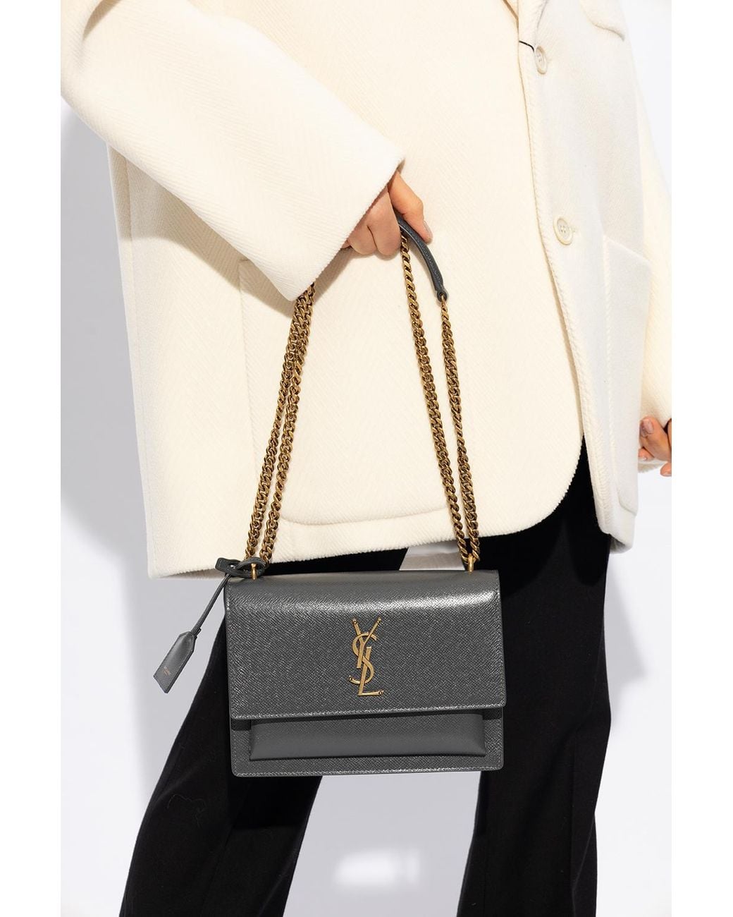 Saint Laurent 'sunset Medium' Shoulder Bag, in Gray | Lyst