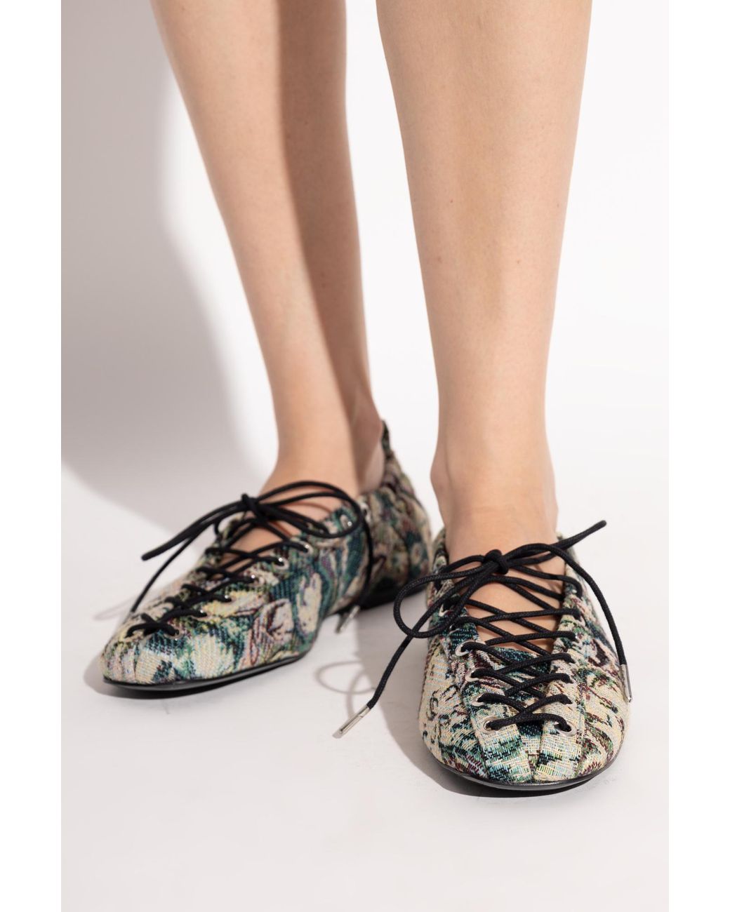Ganni Ballet Flats With Laces in Black | Lyst