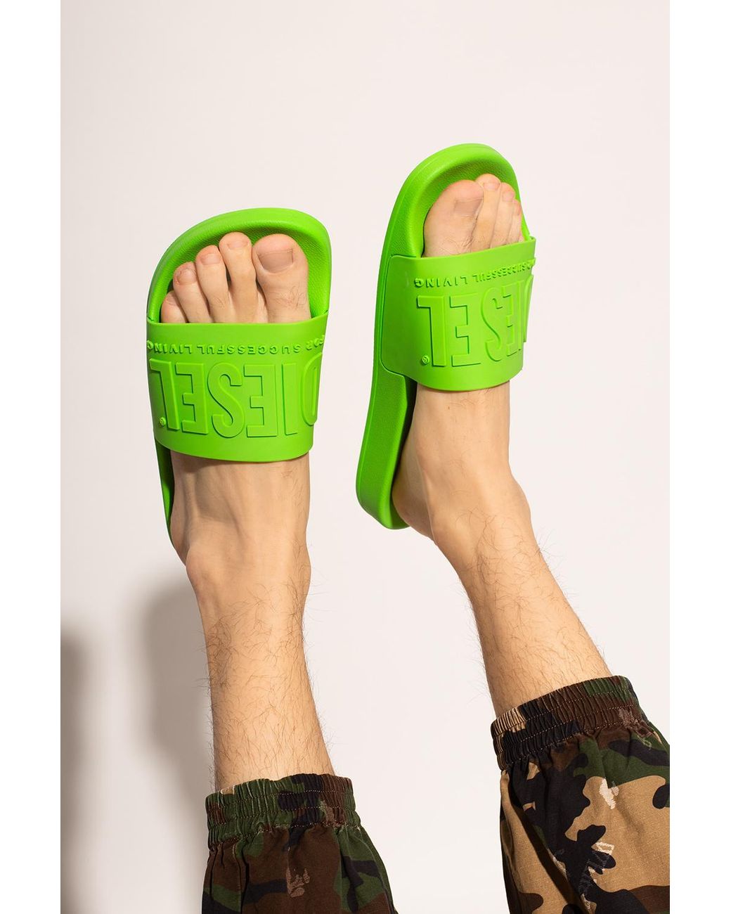 DIESEL Rubber 'sa-mayemi' Slides With Logo in Green for Men | Lyst