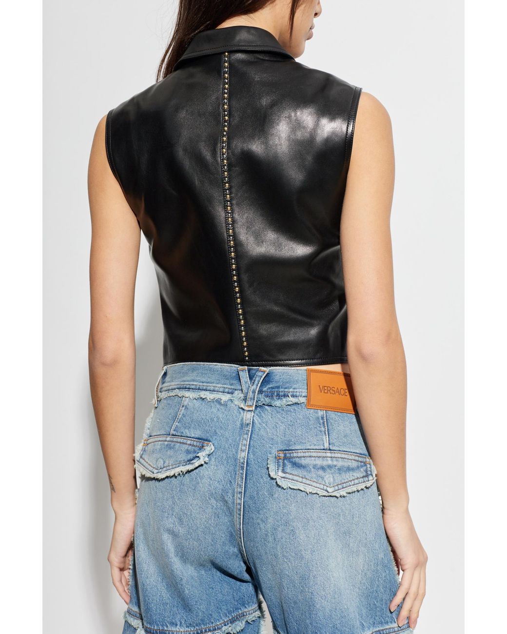 Versace Leather Vest With Studs in Black | Lyst UK