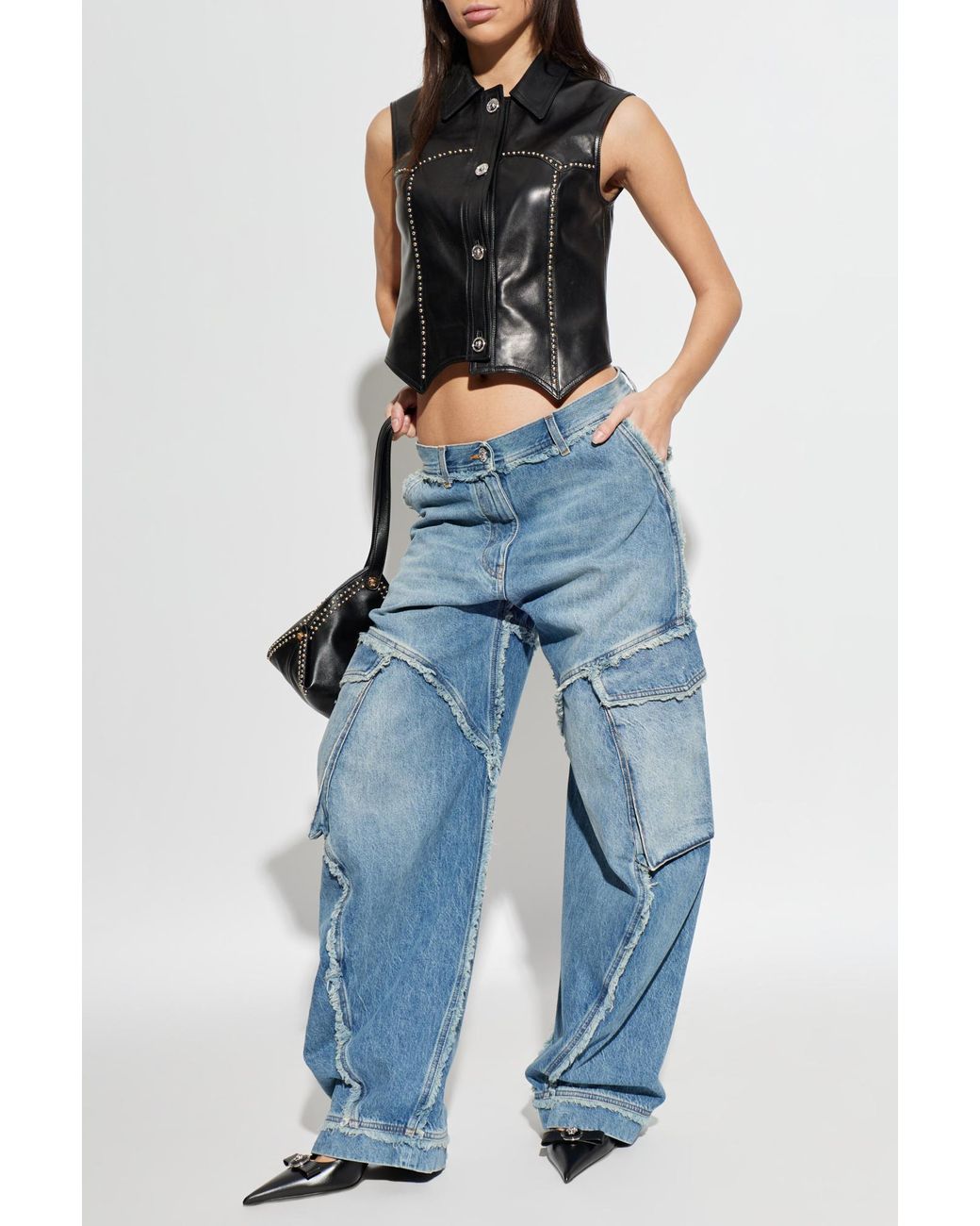 Versace Leather Vest With Studs in Black | Lyst UK