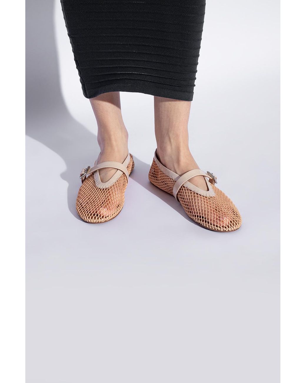 Alaïa Ala Strap Ballet Flats in Natural | Lyst