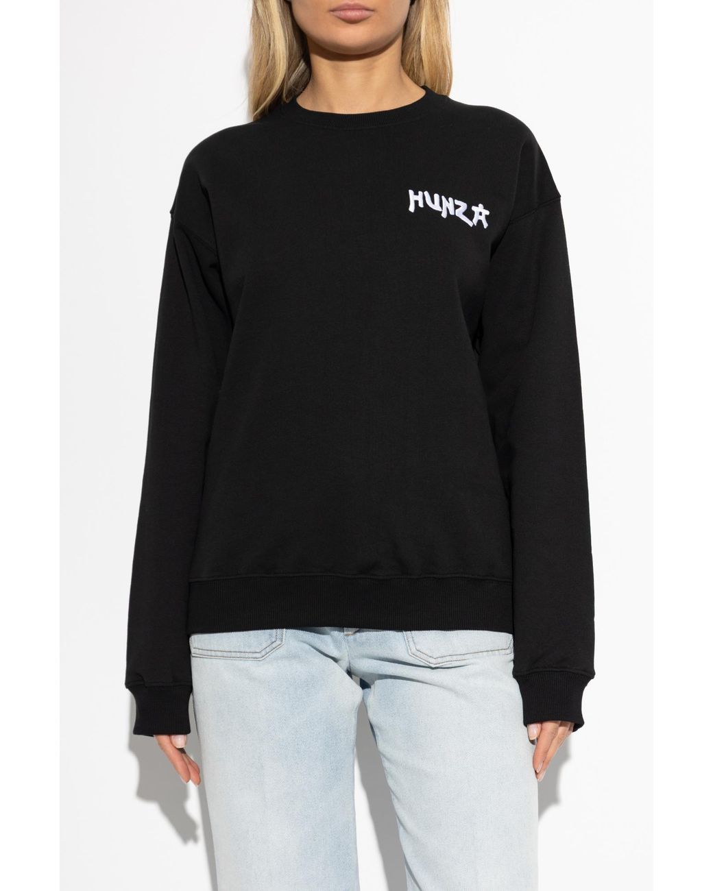 Hunza G Sweatshirt With Embroidered Logo in Black | Lyst
