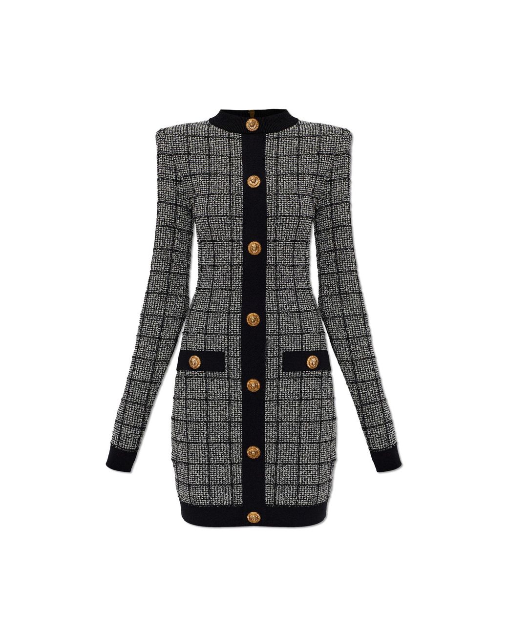 Balmain Tweed Dress With Lurex Thread in Black | Lyst UK