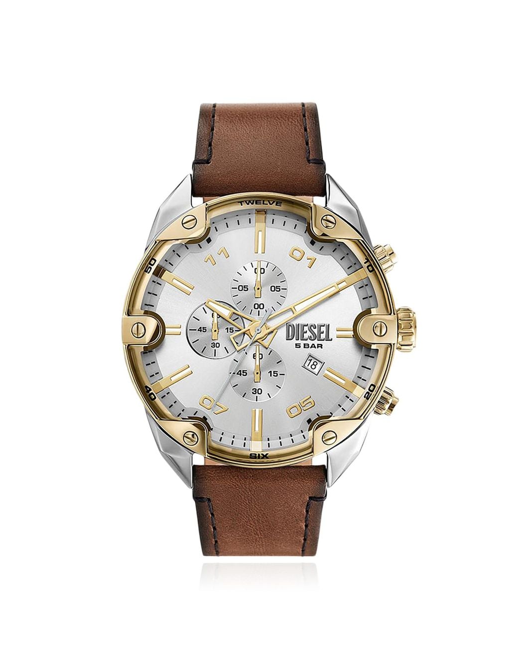 DIESEL 'Spiked' Watch On A Leather Strap in Brown for Men | Lyst UK