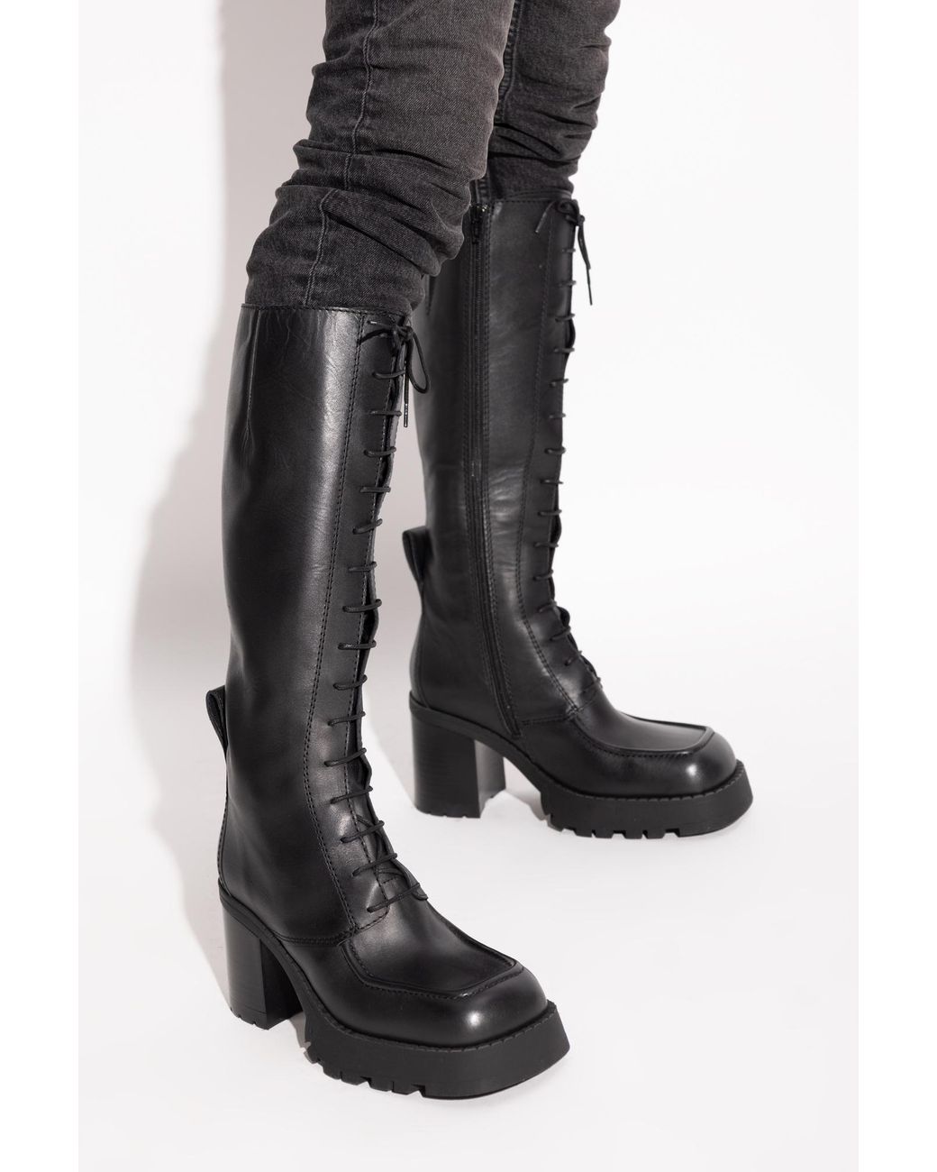 Miista Knee-High Lace-Up Boots Grit in Black | Lyst