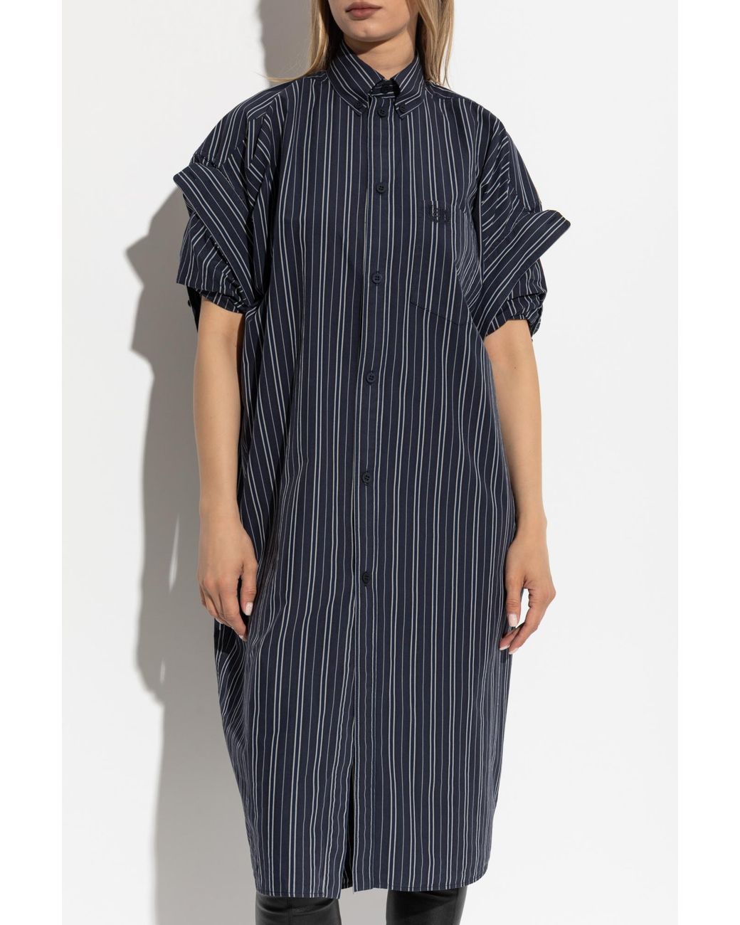 Balenciaga Dress With Stripe Pattern in Blue | Lyst
