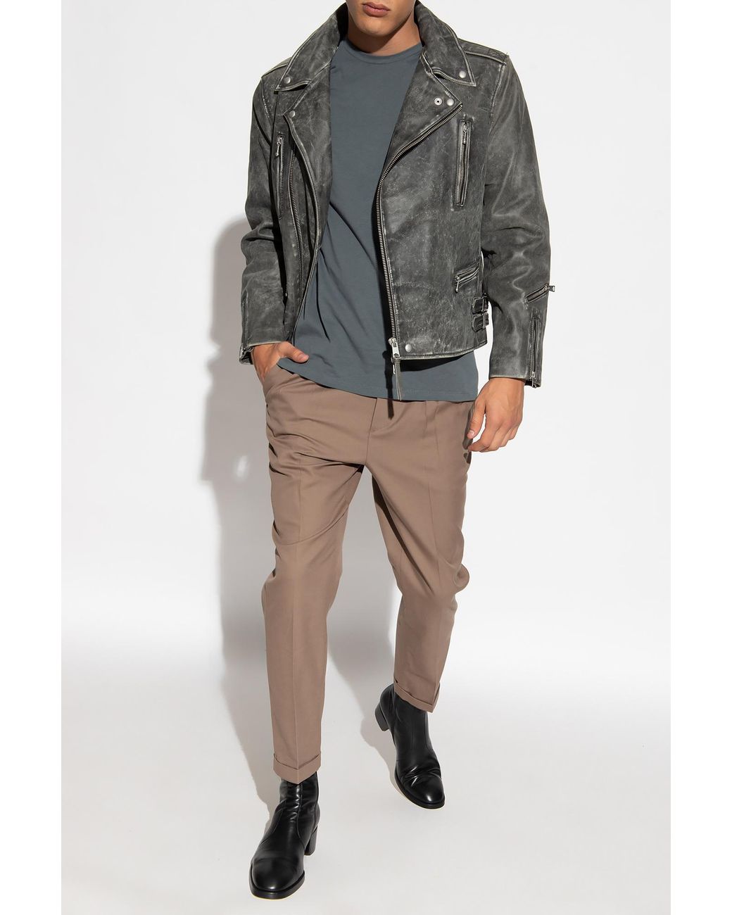 AllSaints ‘Ark’ Leather Biker Jacket, ' in Gray for Men | Lyst