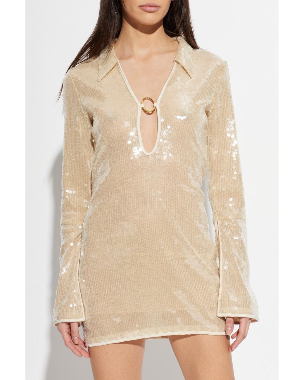 Oséree Sequin Dress in Natural | Lyst UK