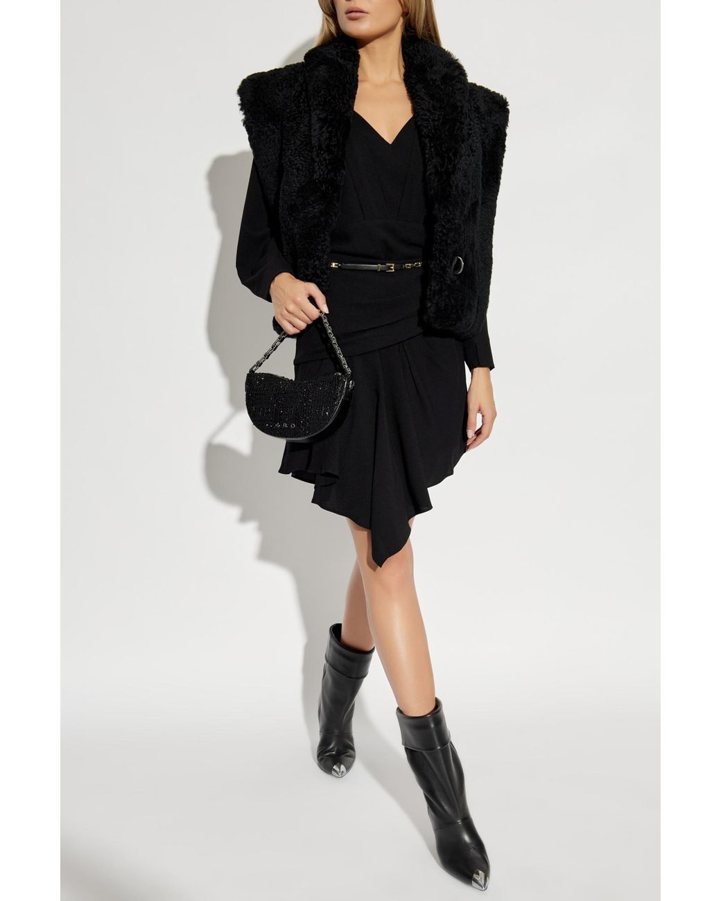 IRO Fur Vest Midaos in Black | Lyst