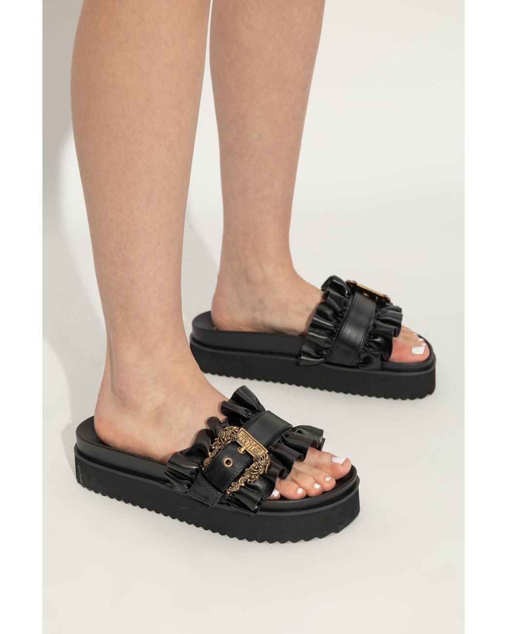 Versace Jeans Couture Platform Slides in Black | Lyst