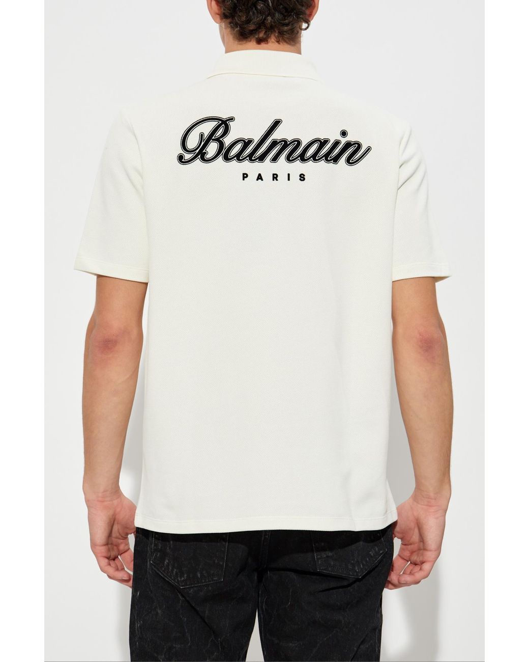 Balmain Polo Shirt With A Logo And Velvet Finish in White for Men | Lyst UK