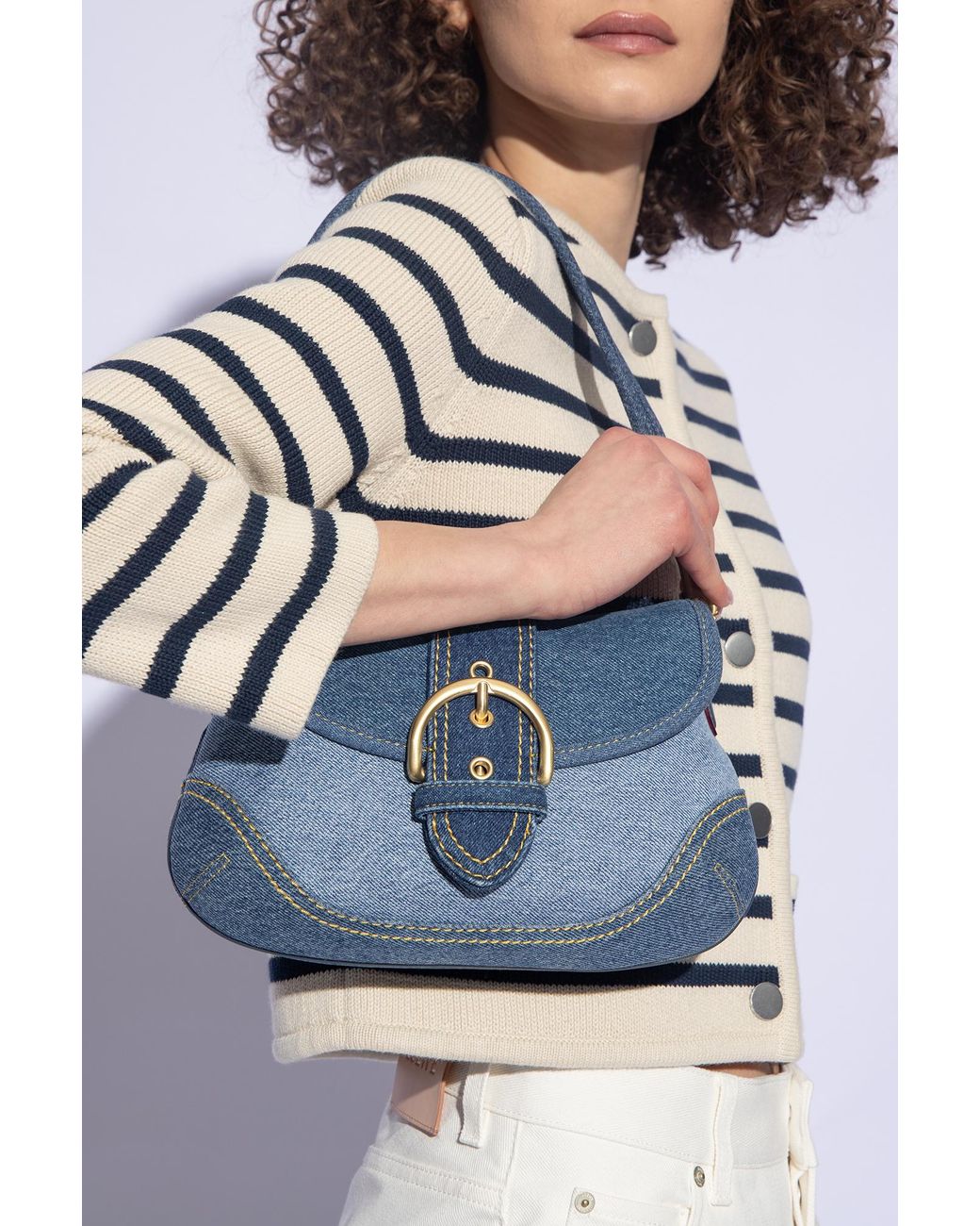 COACH Denim Shoulder Bag in Gray | Lyst