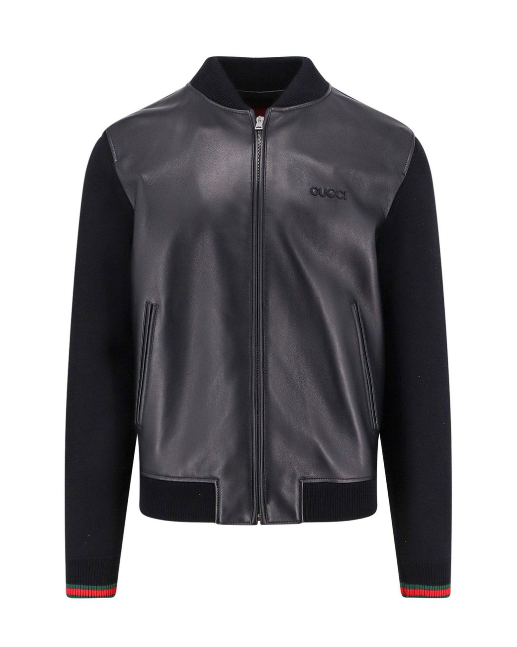 Gucci Leather Jacket With Wool And Cotton Blend Inserts in Gray for Men ...