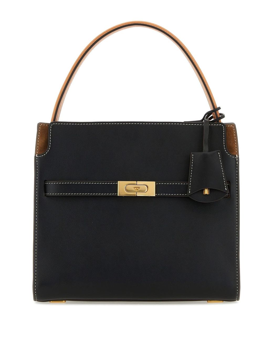 Tory Burch Two-Tone Leather Small Double Lee Radziwill Handbag in Black ...