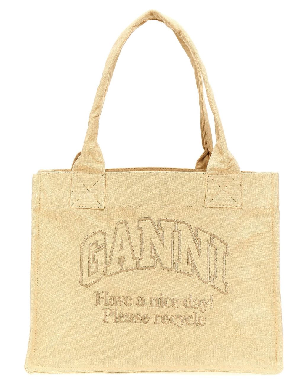 Ganni Logo Embroidery Shopping Bag in Natural | Lyst