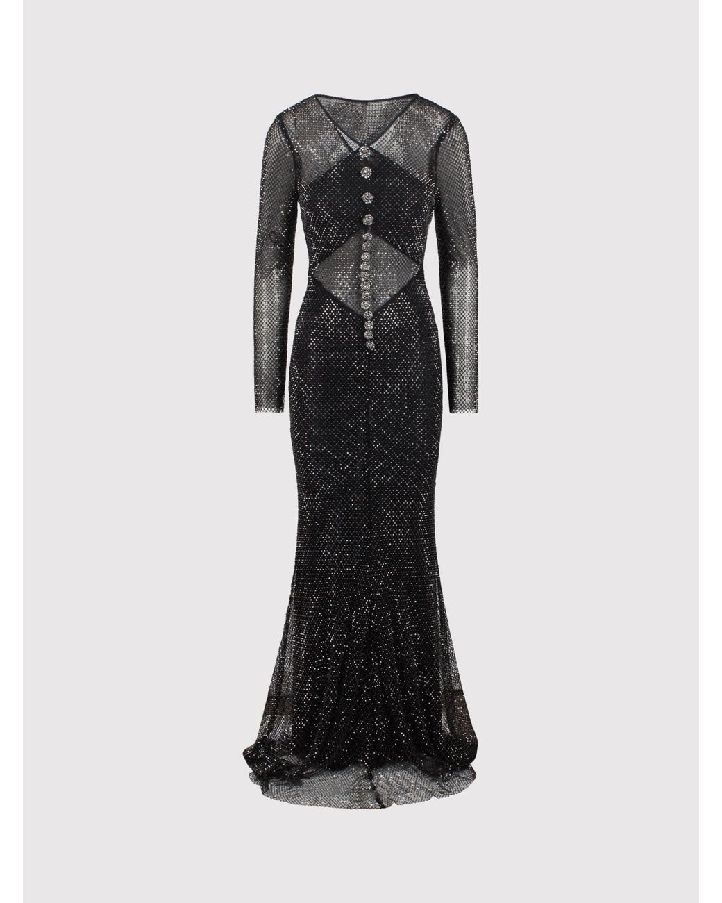 Self-Portrait Rhinestone Fishnet Crossover Maxi Dress in Black | Lyst